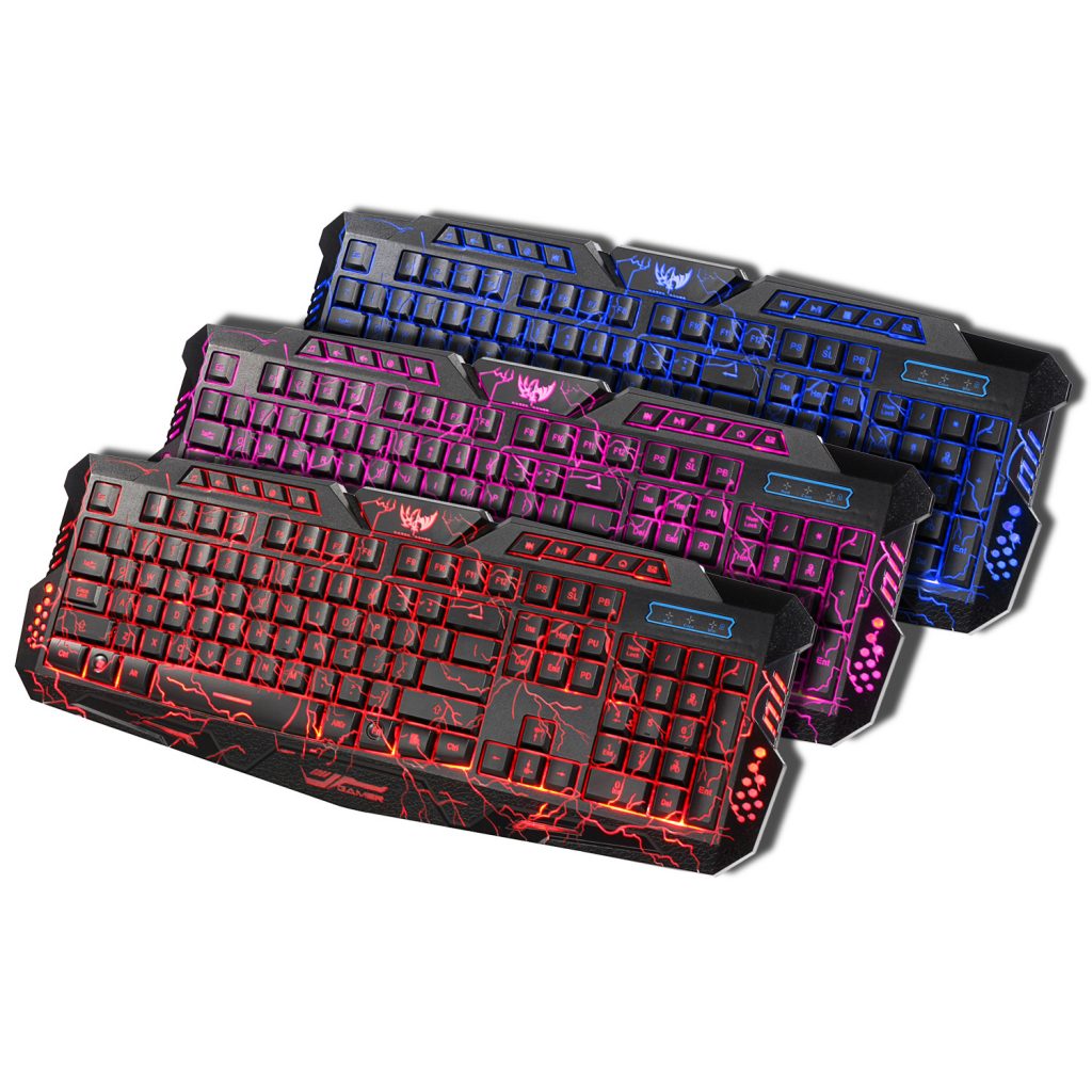 Three-color backlit cracked gaming keyboard