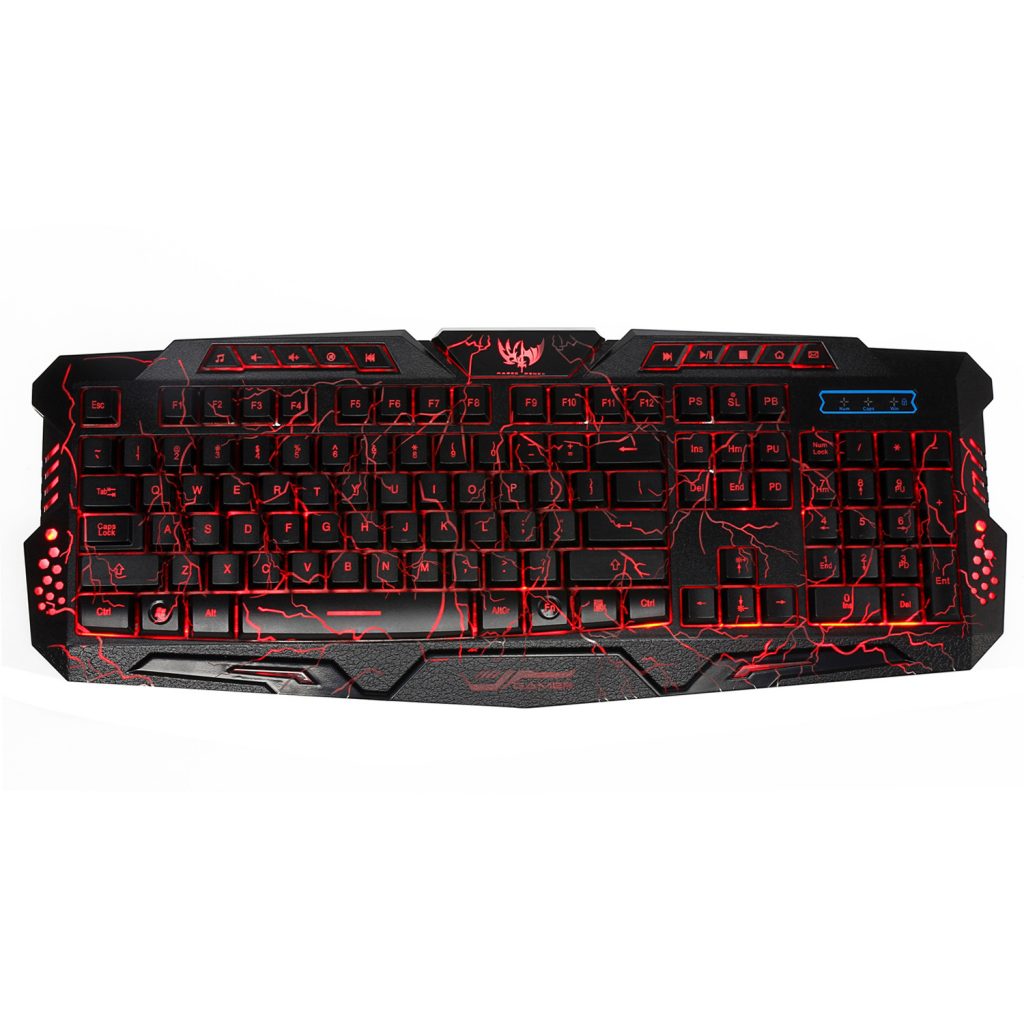 Three-color backlit cracked gaming keyboard