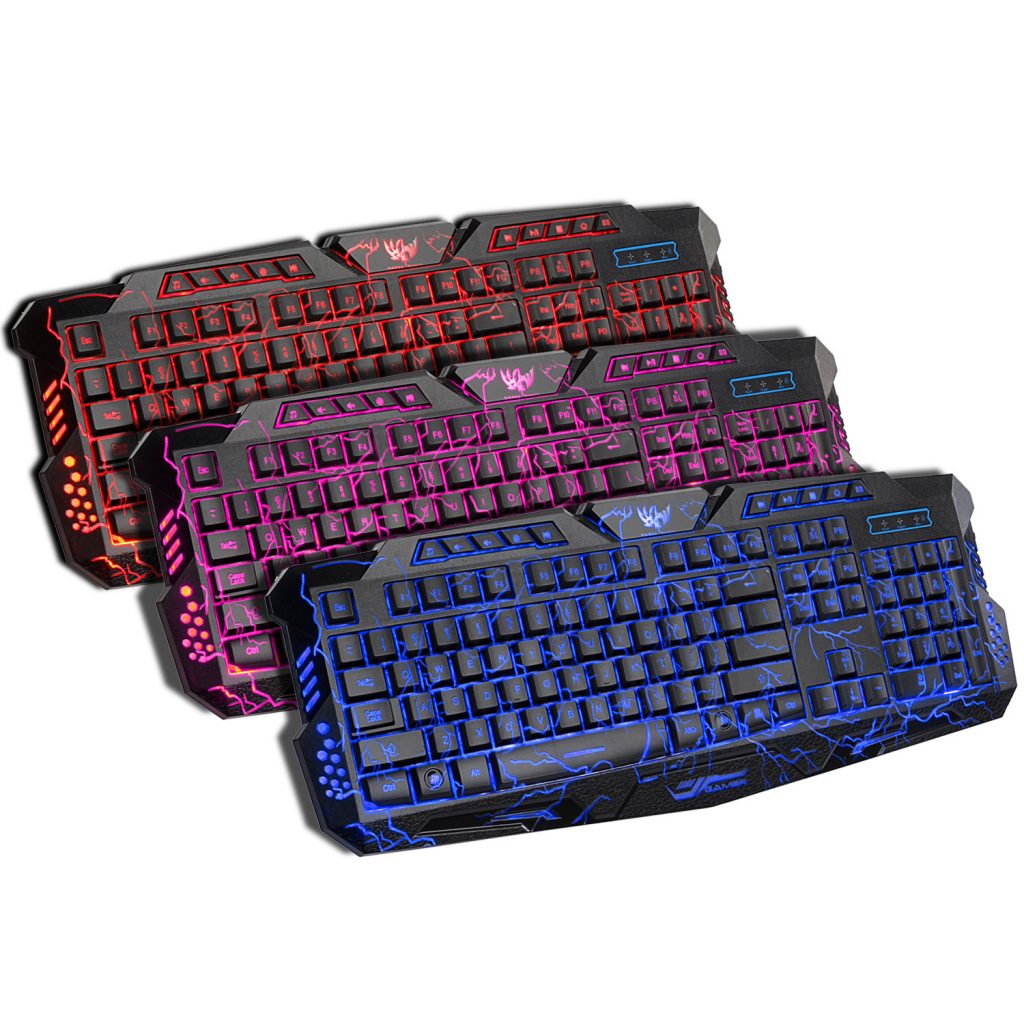 Three-color backlit cracked gaming keyboard